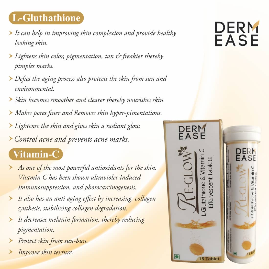 DERM EASE Re Glow L Glutathione & Vitamin C Tablets | YAXON BIOCARE PVT ...